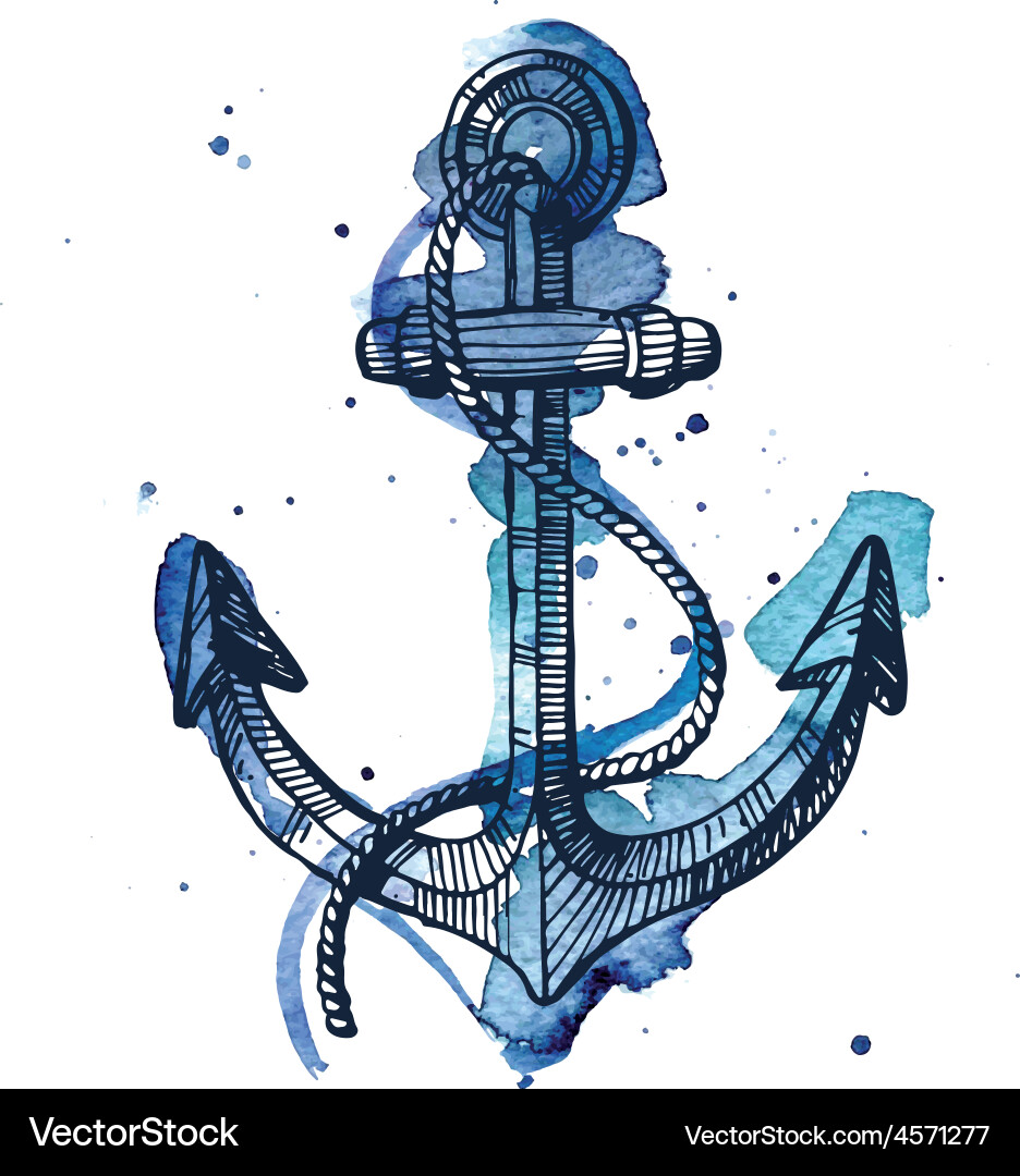 Watercolor and ink an anchor Royalty Free Vector Image
