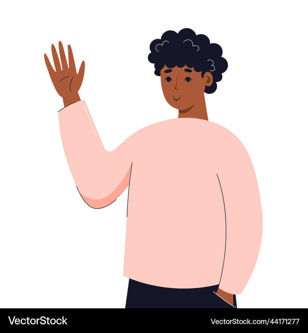 Welcoming man guy waving hand greeting flat Vector Image