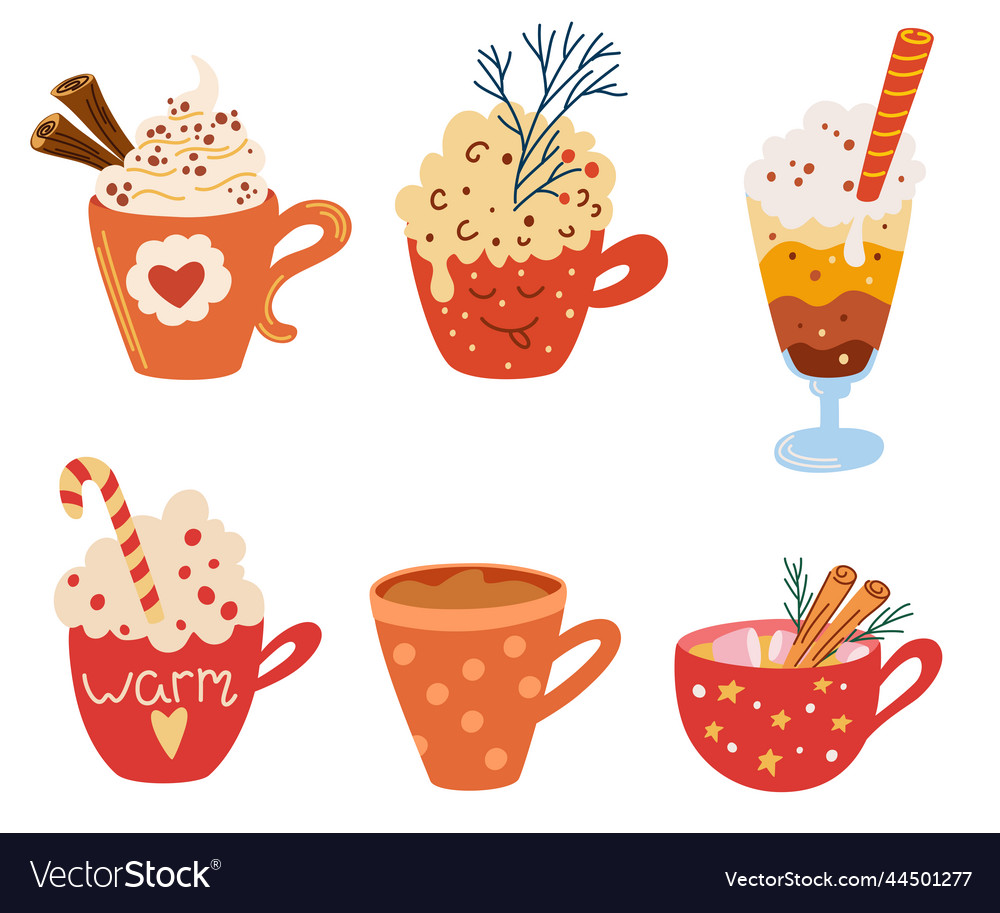 Winter hot drinks set cozy holidays christmas Vector Image