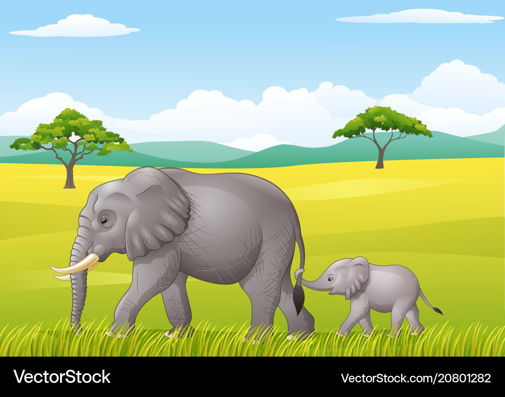 Cartoon funny elephant in wild Royalty Free Vector Image