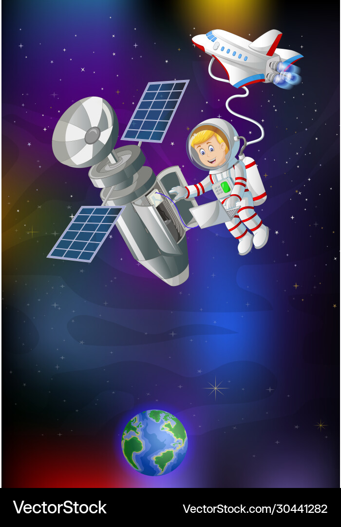 Cool astronaut in red white uniform suit with Vector Image