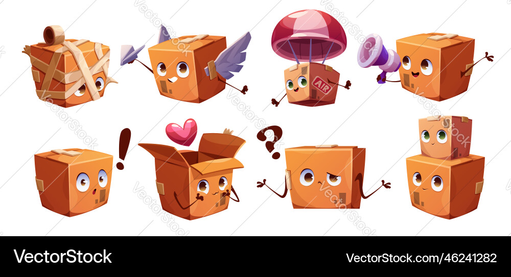 Cute parcel box character happy delivery mascot Vector Image