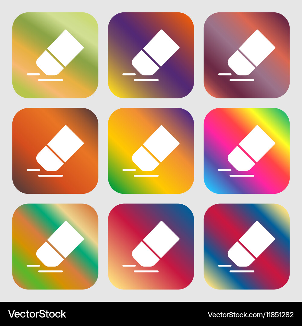 Eraser rubber icon sign nine buttons with bright Vector Image