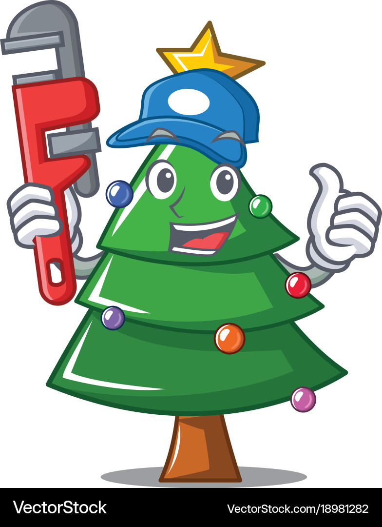 Plumber christmas tree character cartoon Vector Image