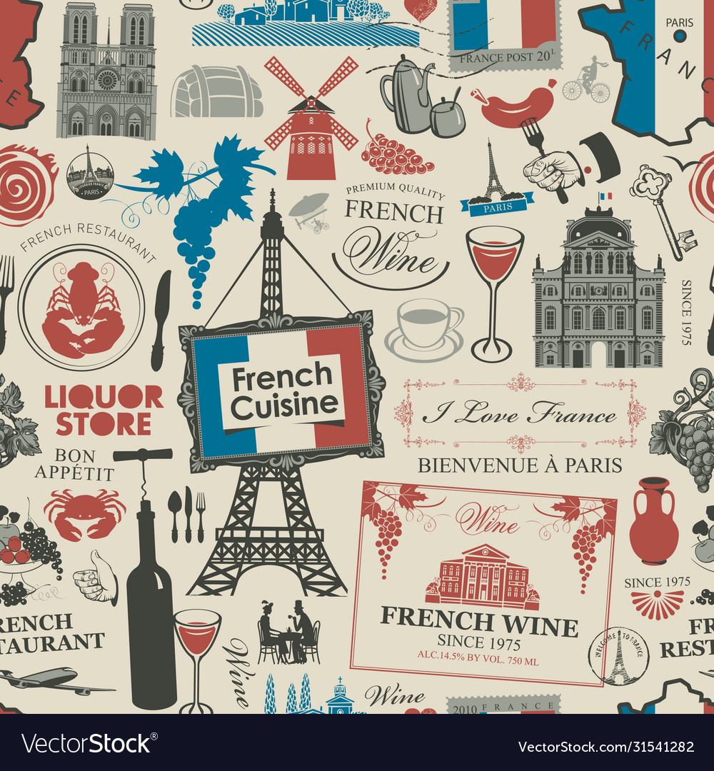 Seamless pattern on theme french cuisine Vector Image
