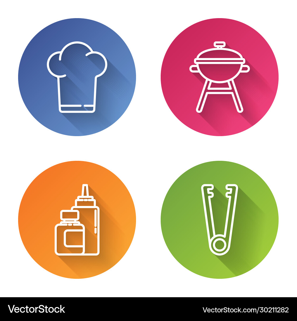 Set line chef hat barbecue grill sauce bottle Vector Image