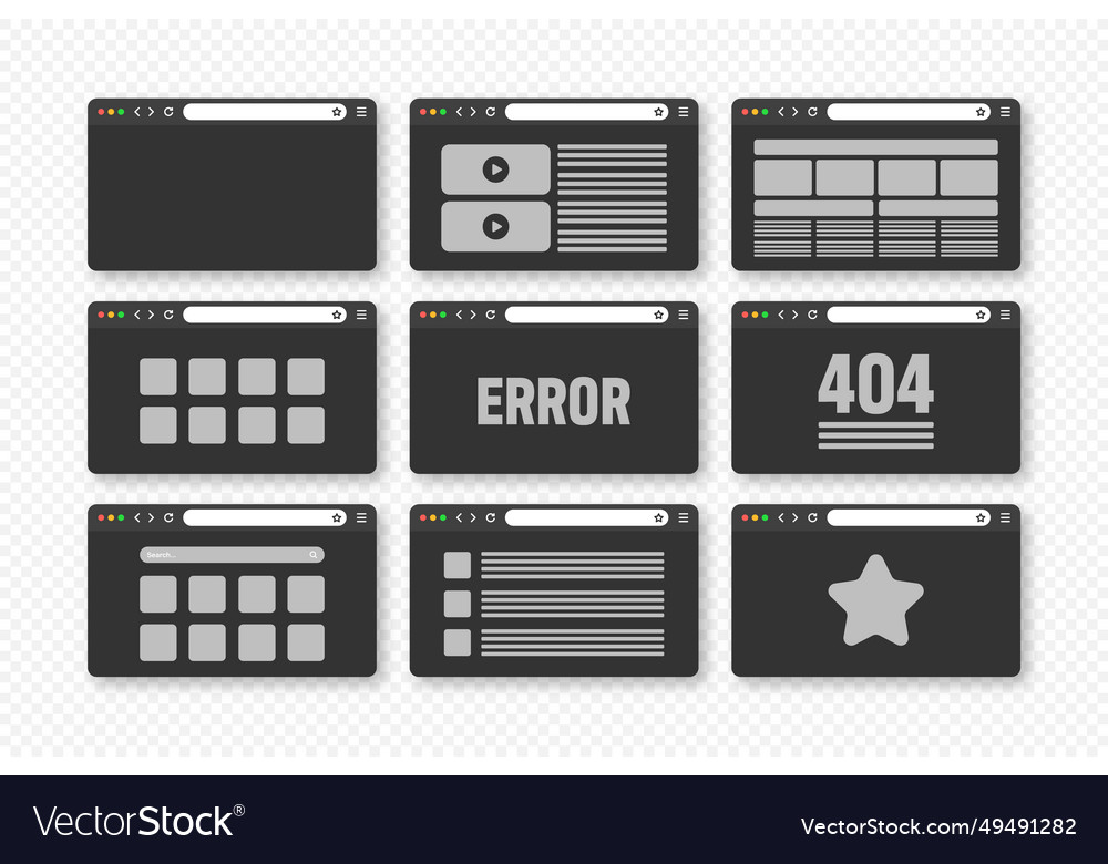 Web browser window pages layout with toolbar Vector Image