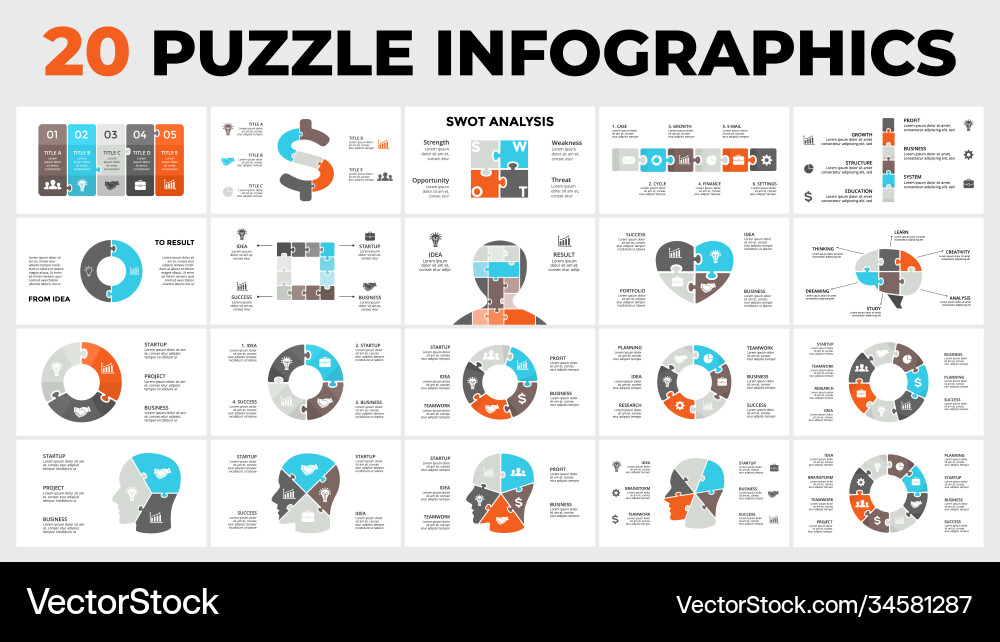 20 puzzle infographic templates for your Vector Image
