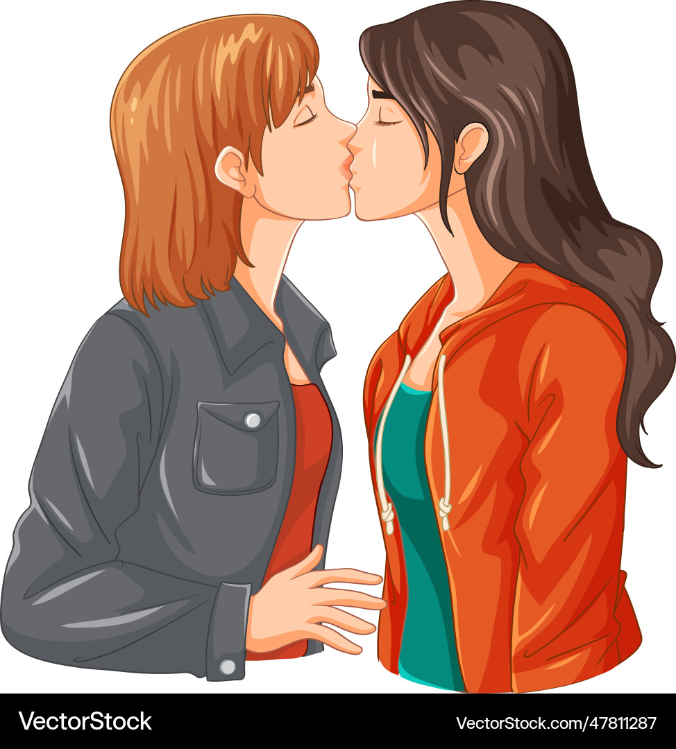 A lesbian couple kissing Royalty Free Vector Image