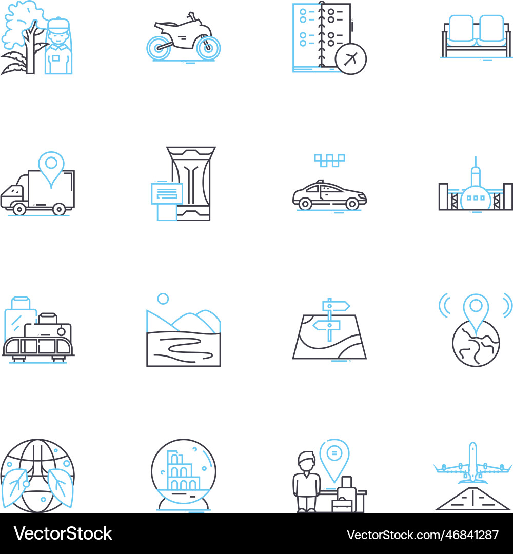 Airfield linear icons set runway hangar Royalty Free Vector