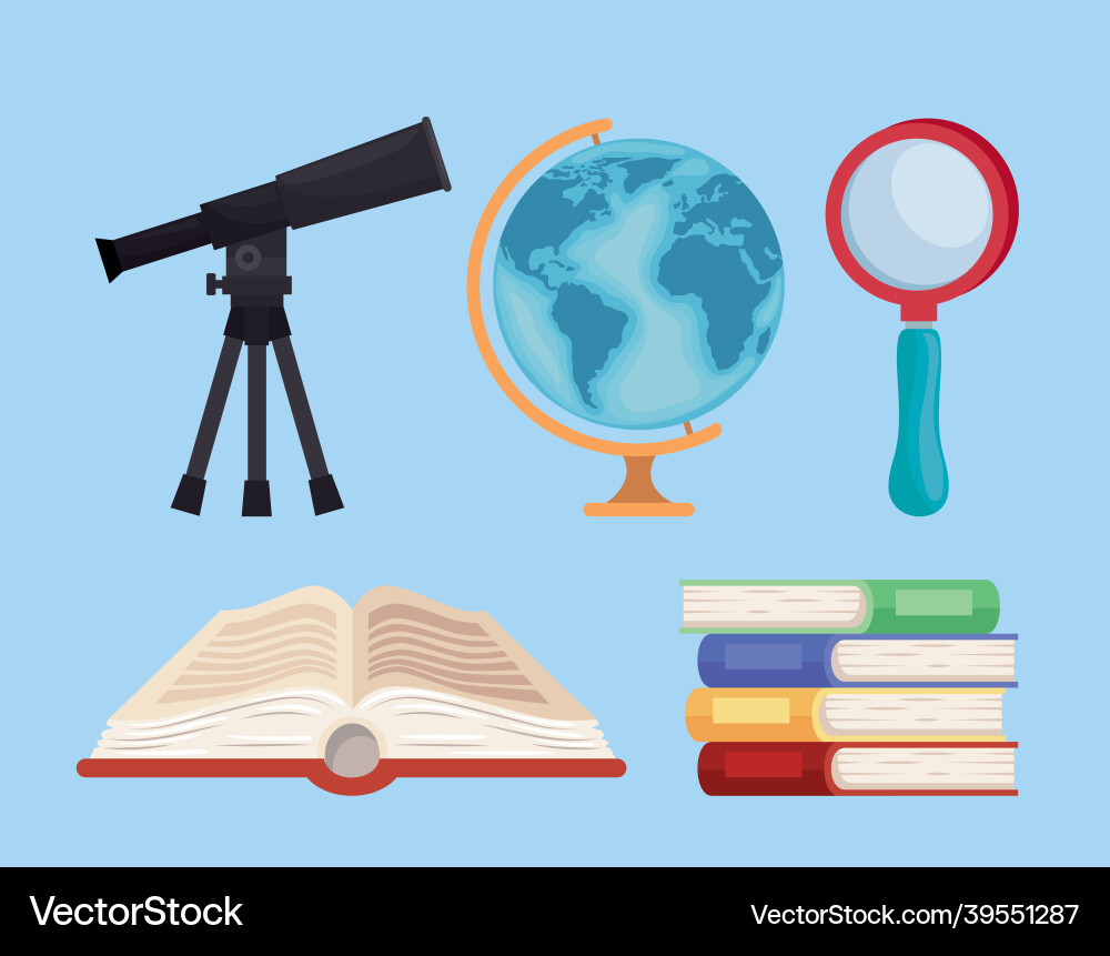 Five geography supplies icons Royalty Free Vector Image