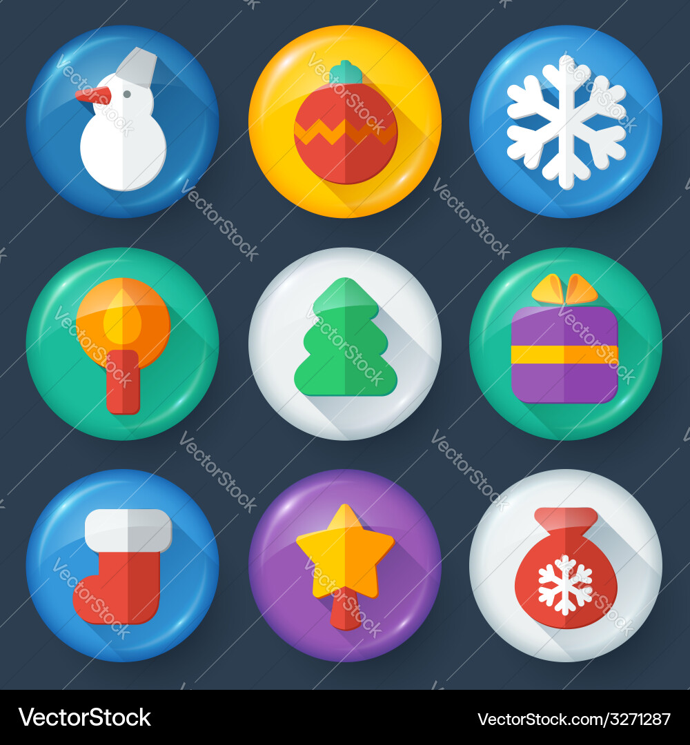 New year buttons in glossy flat style Royalty Free Vector