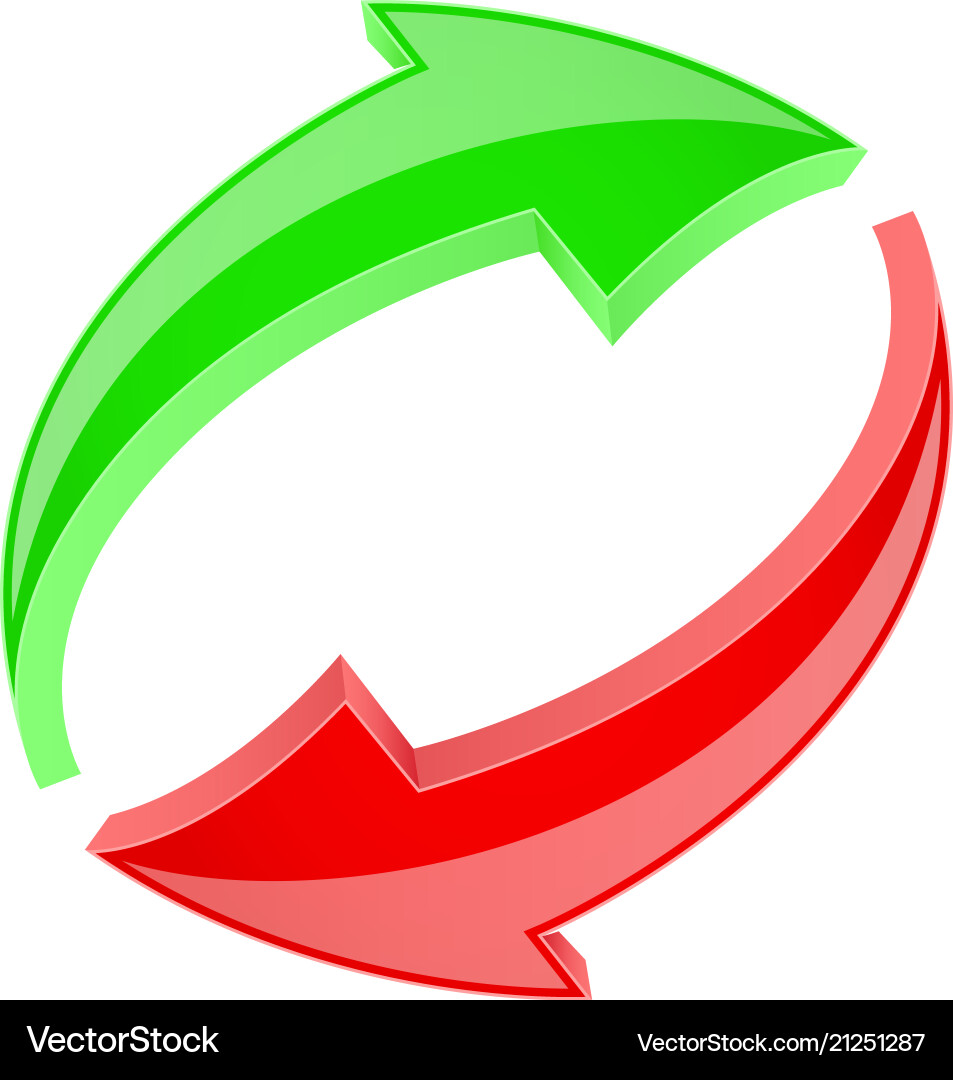 Red and green refresh arrows 3d shiny signs Vector Image
