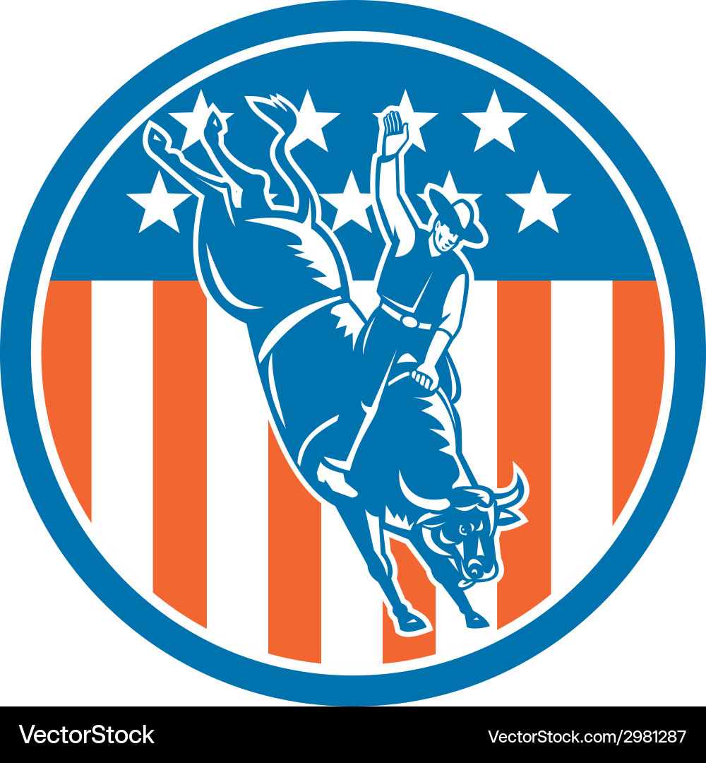 Rodeo cowboy bull riding circle retro Royalty Free Vector