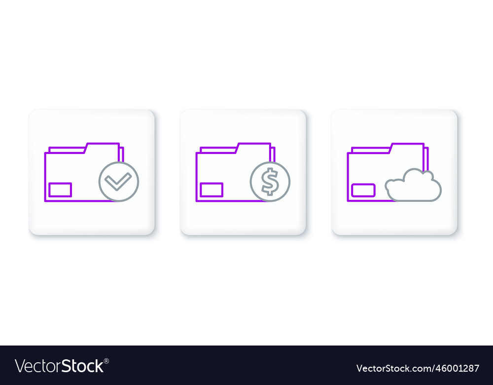 Set line cloud storage text document folder Vector Image