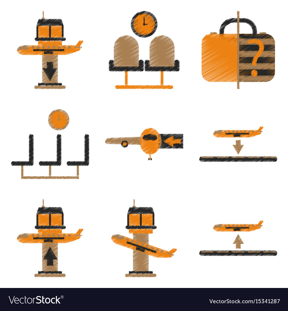 Set of flat icons in shading style airport service