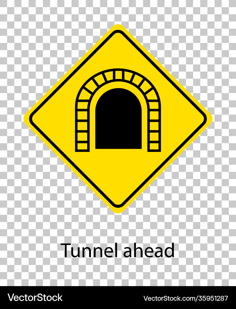 Yellow traffic warning sign on transparent Vector Image