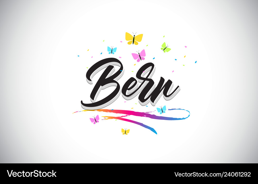Bern handwritten word text with butterflies Vector Image