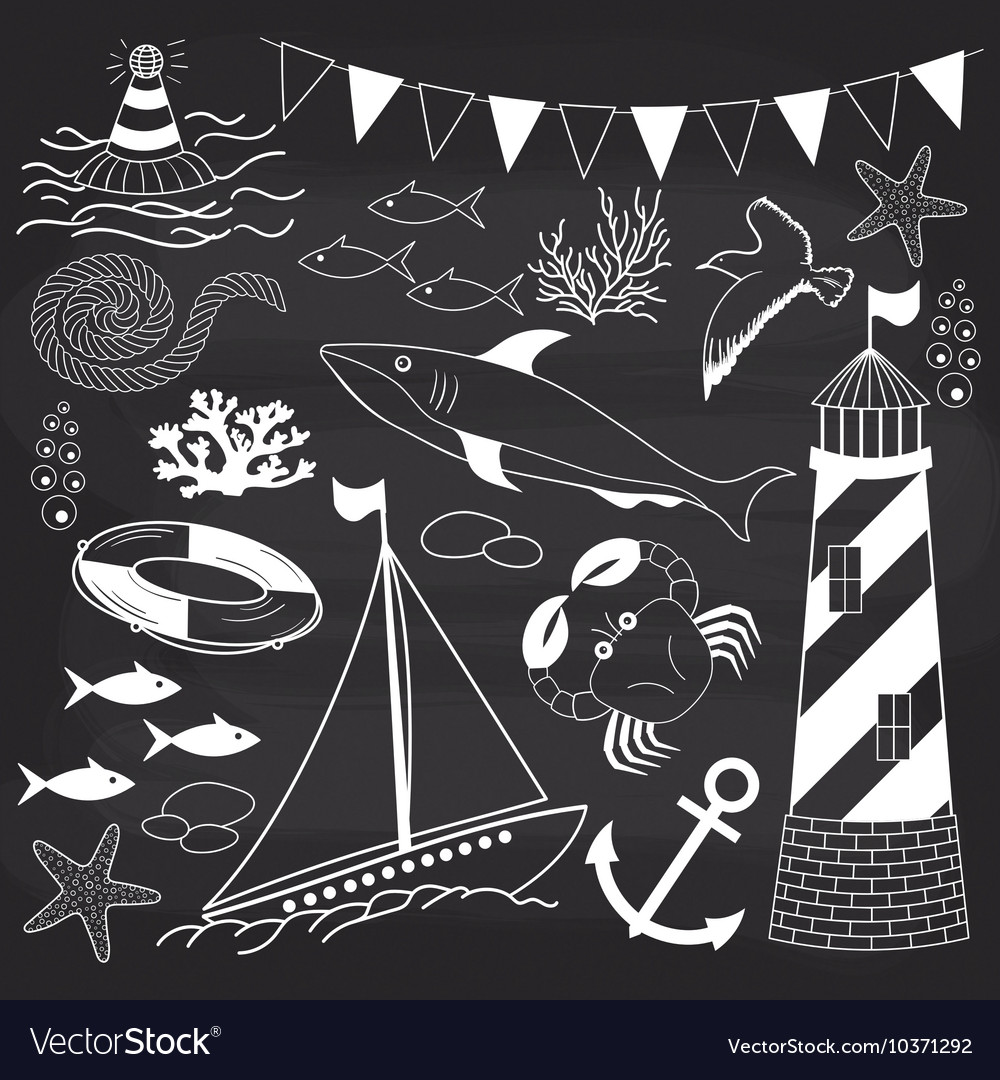 Chalkboard nautical set Royalty Free Vector Image