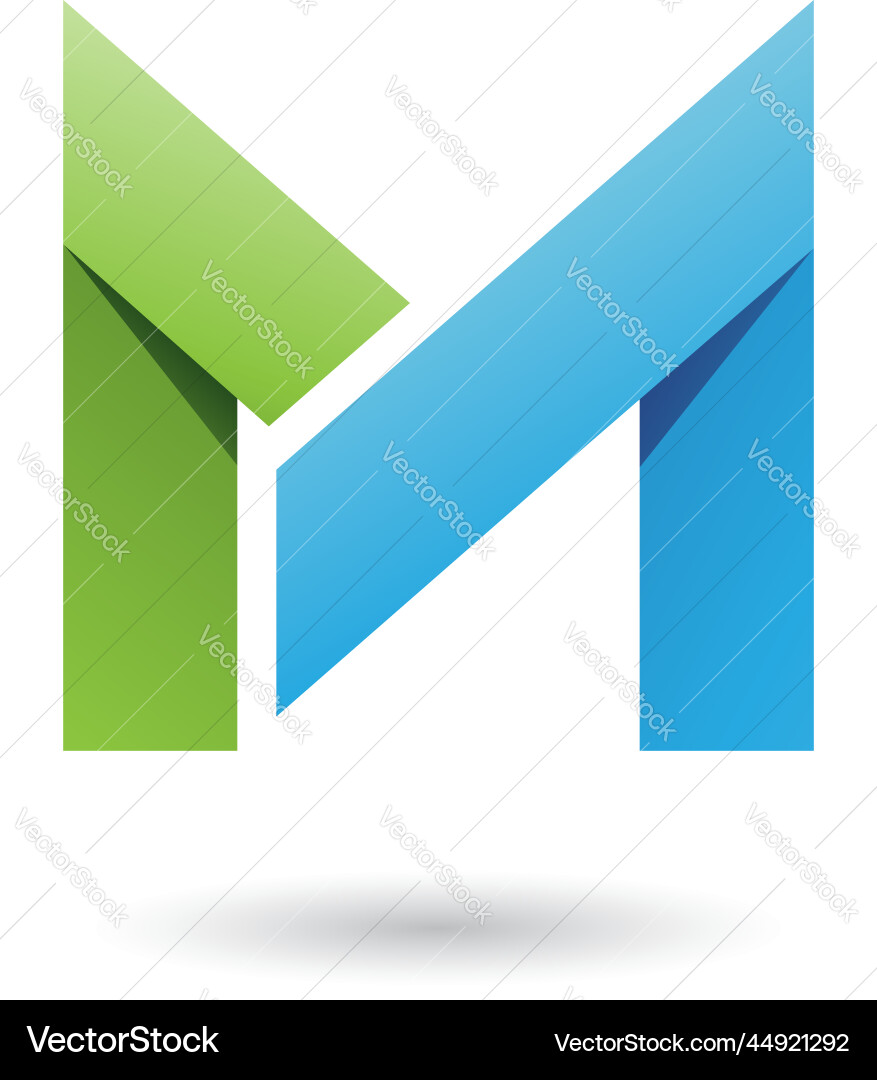 Green and blue folded paper letter m Royalty Free Vector