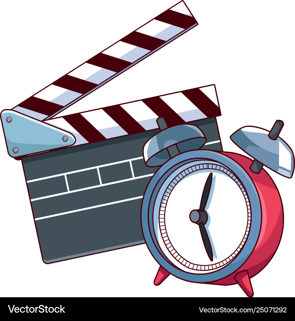 Movie clapper board and alarm clock Royalty Free Vector