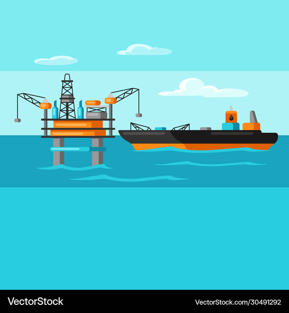 Oil sea platform and tanker Royalty Free Vector Image