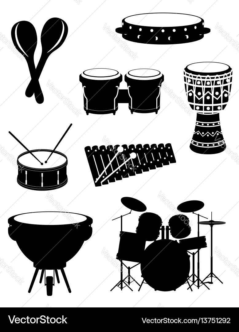 Percussion musical instruments set icons stock Vector Image