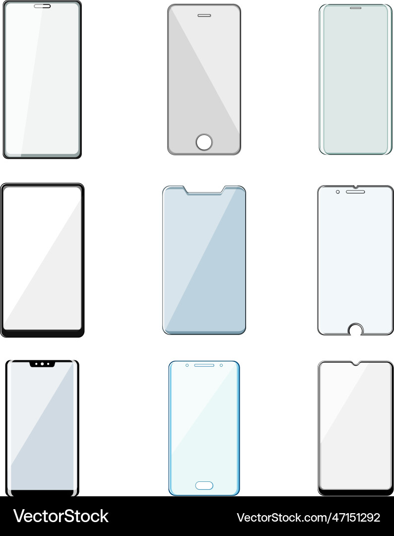 Phone glass screen set cartoon Royalty Free Vector Image