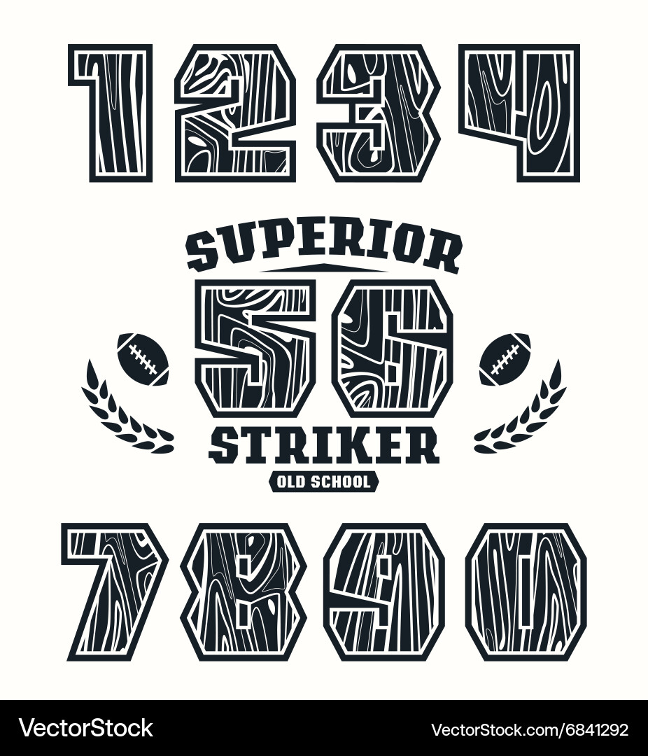 Sport numbers with wood texture Royalty Free Vector Image