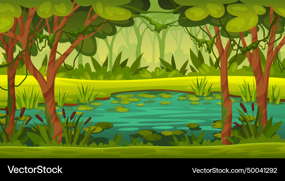 Swamp landscape forest river marsh cartoon game Vector Image
