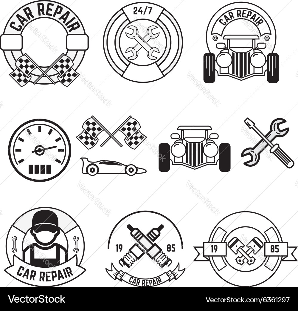 Car repair line labels Royalty Free Vector Image