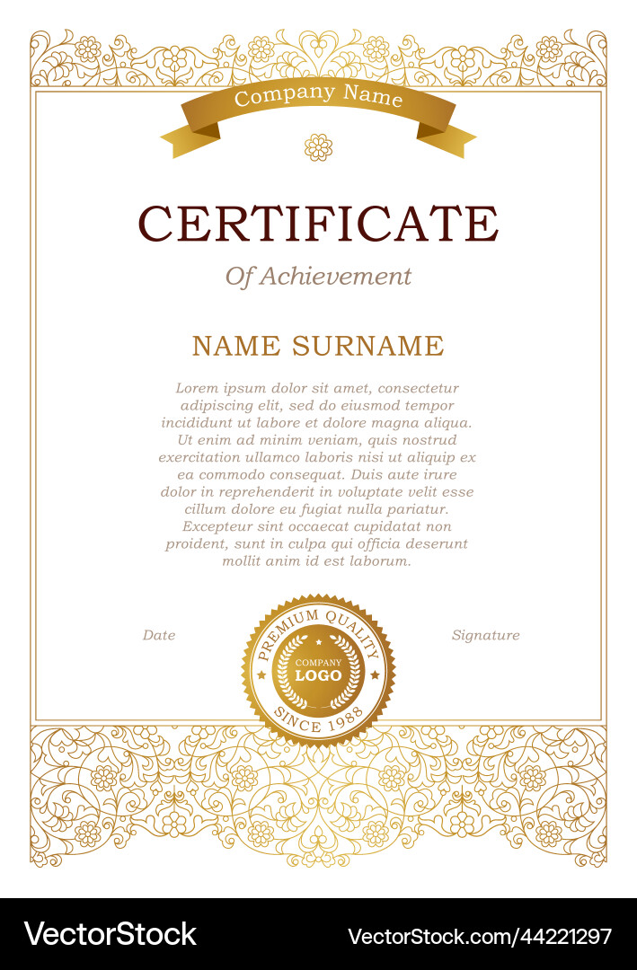 Certificate template with golden ribbon Royalty Free Vector