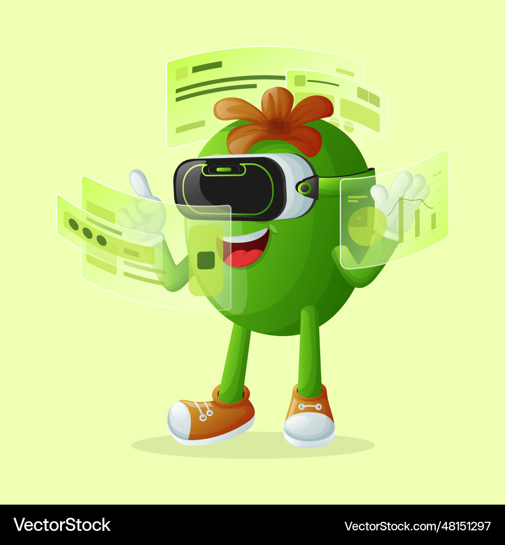Cute feijoa character in metaverse Royalty Free Vector Image