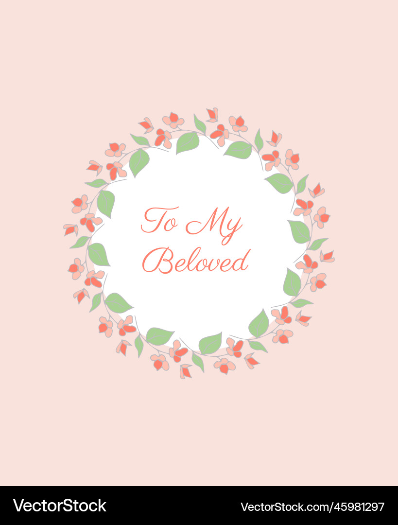 Floral circle frame on light pink background card Vector Image