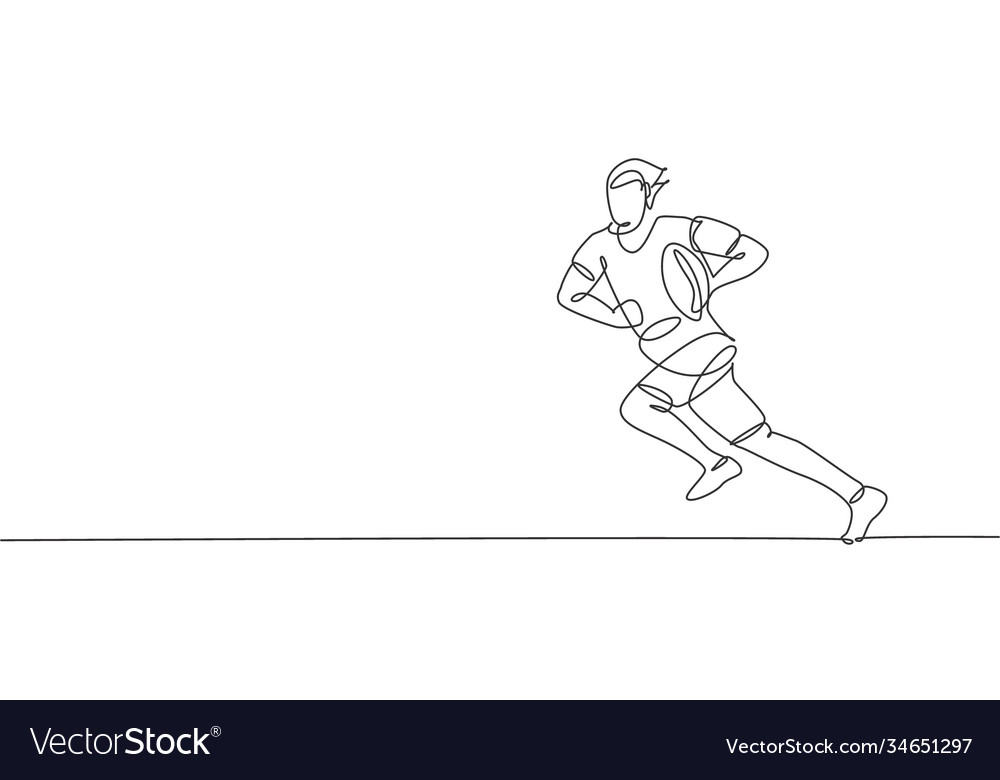 One single line drawing young energetic male Vector Image