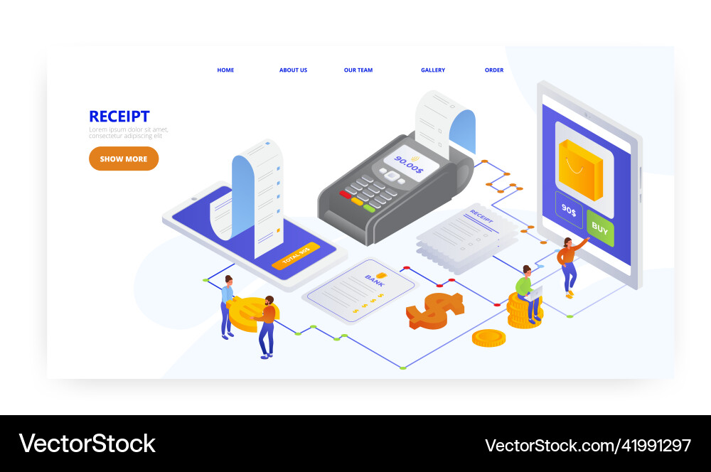 Receipt landing page design website banner Vector Image