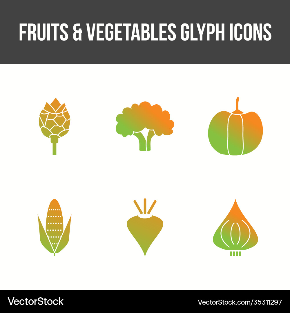 Unique fruits and vegetable icon set Royalty Free Vector