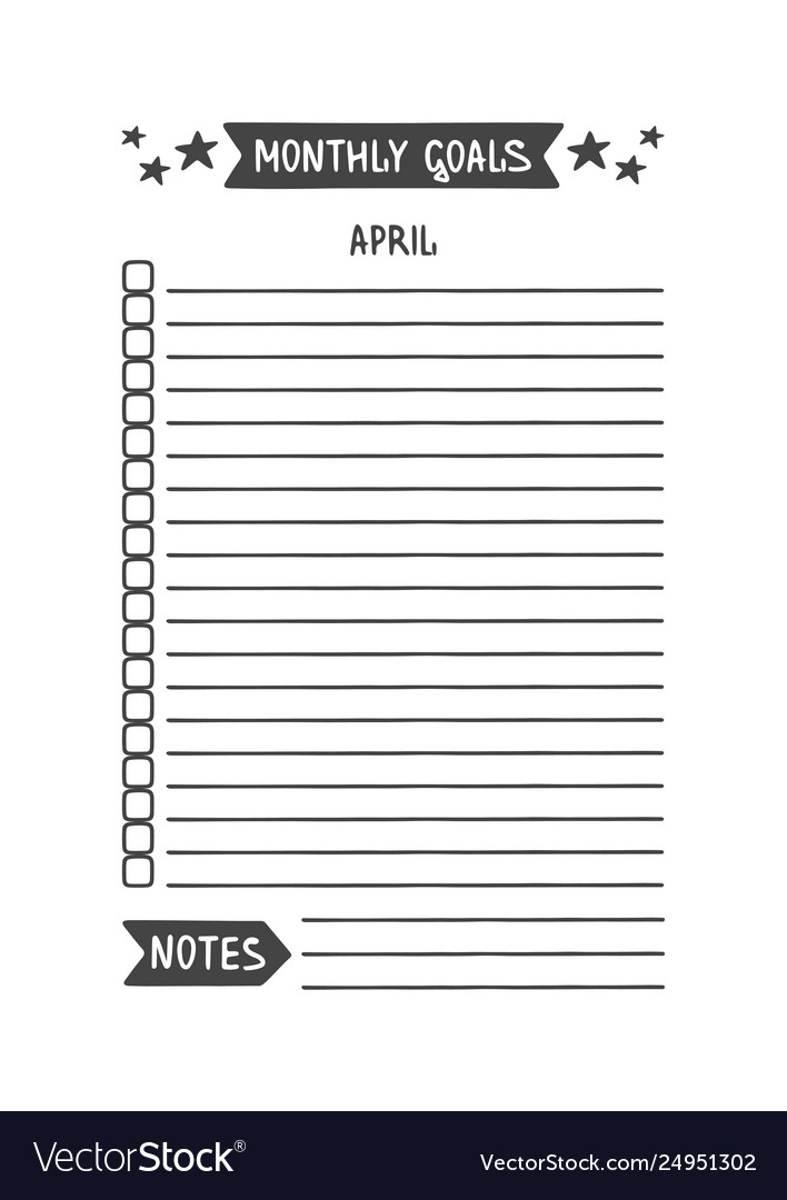 April monthly goals template Royalty Free Vector Image