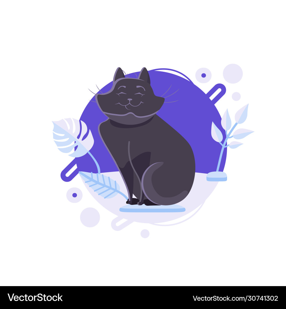Cartoon black bombay cat standing on blue Vector Image