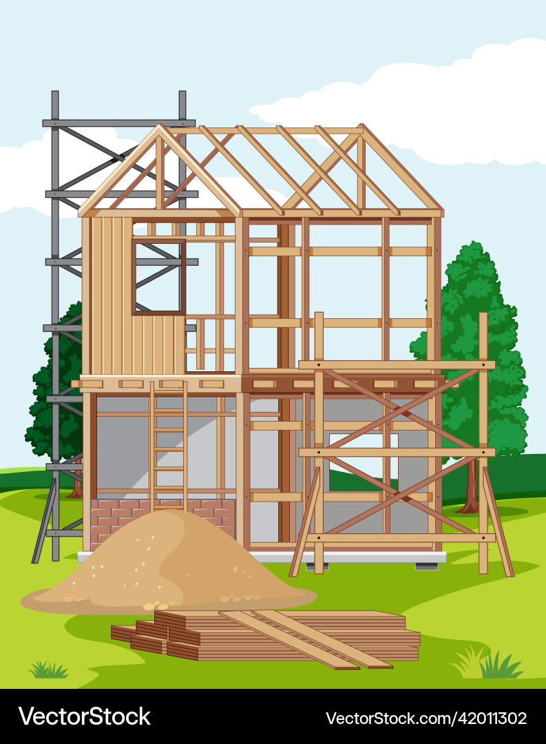 Cartoon scene of building construction site Vector Image