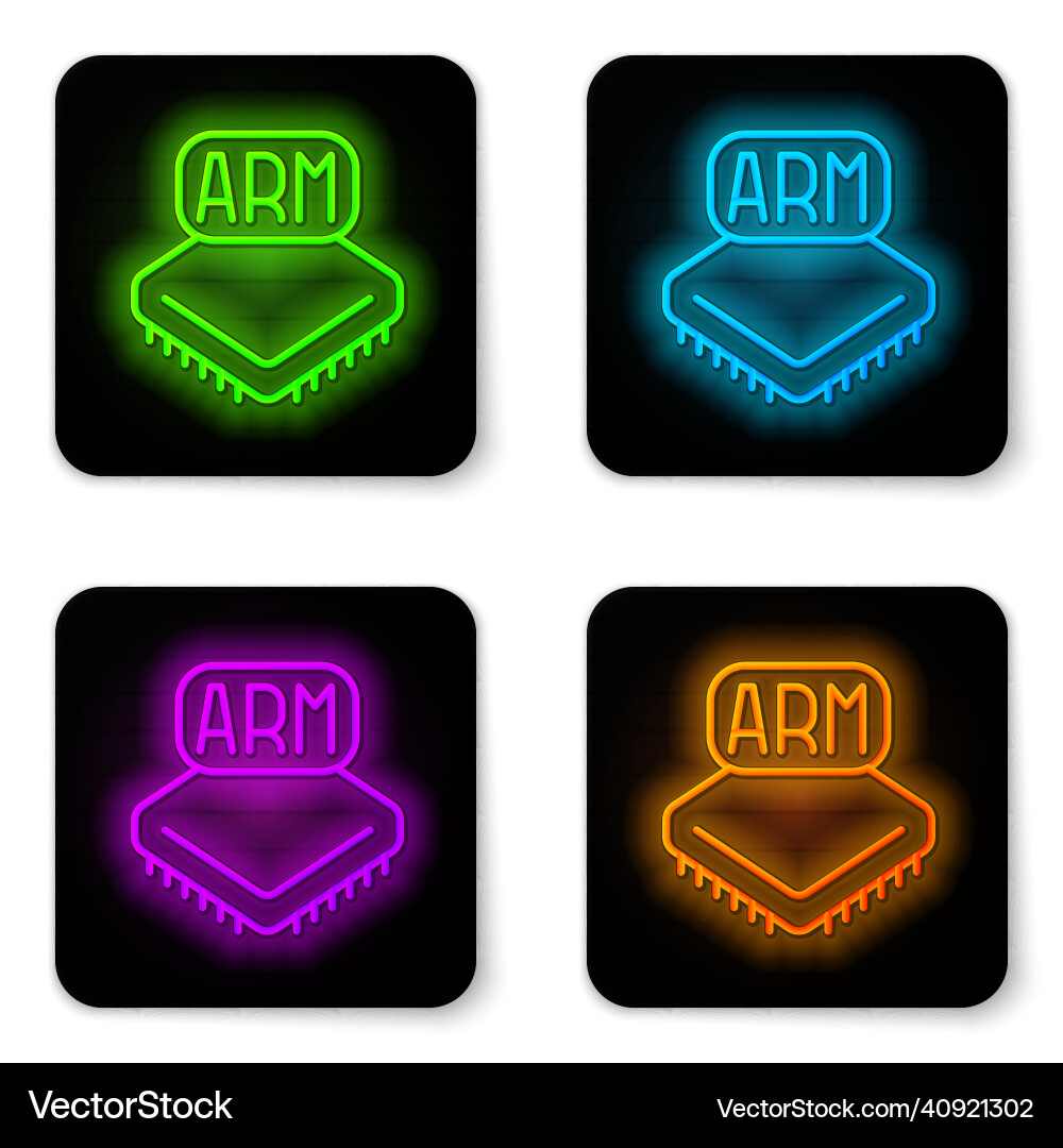 Glowing neon line processor icon isolated on white