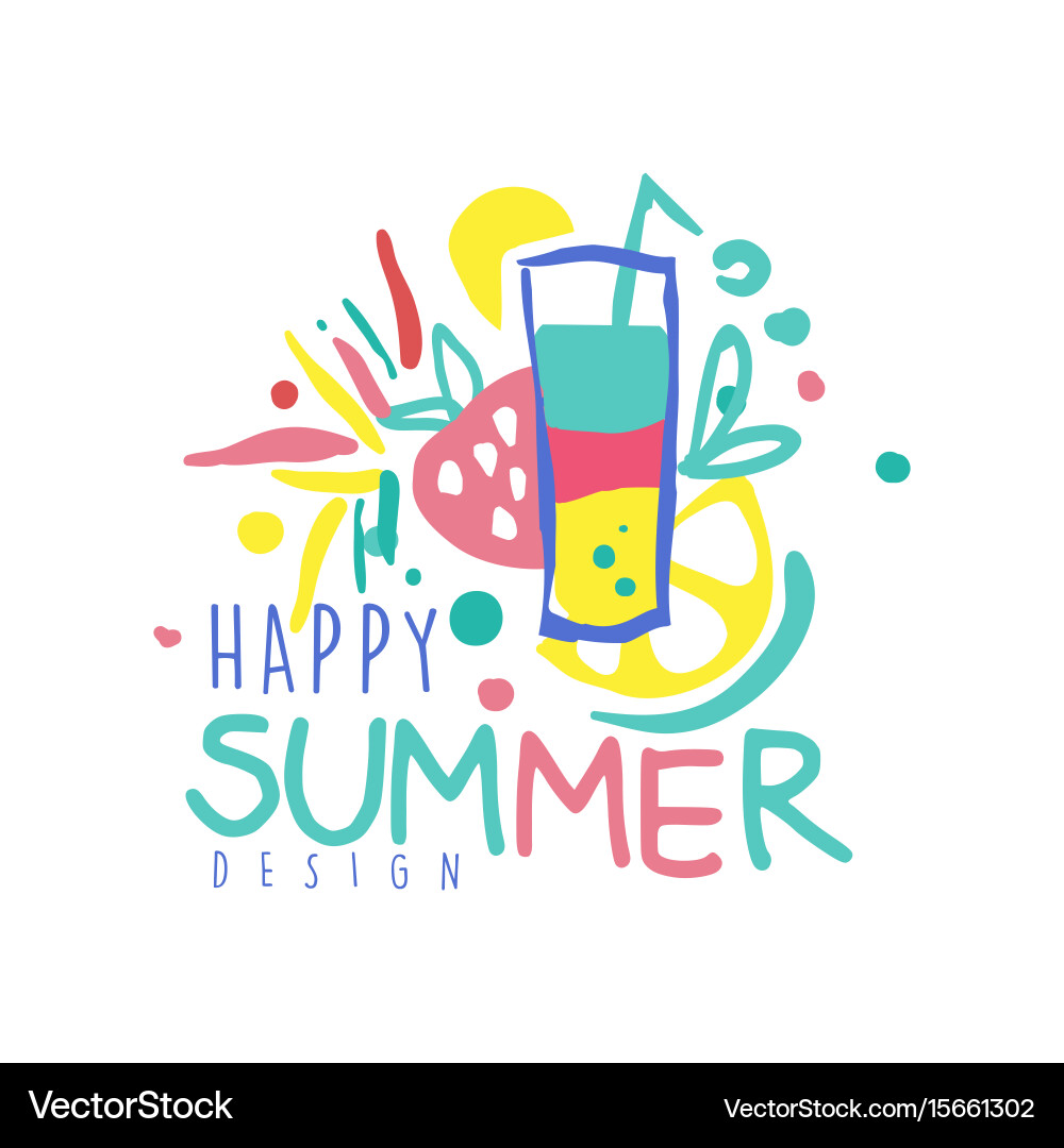 Happy summer logo template design colorful hand Vector Image