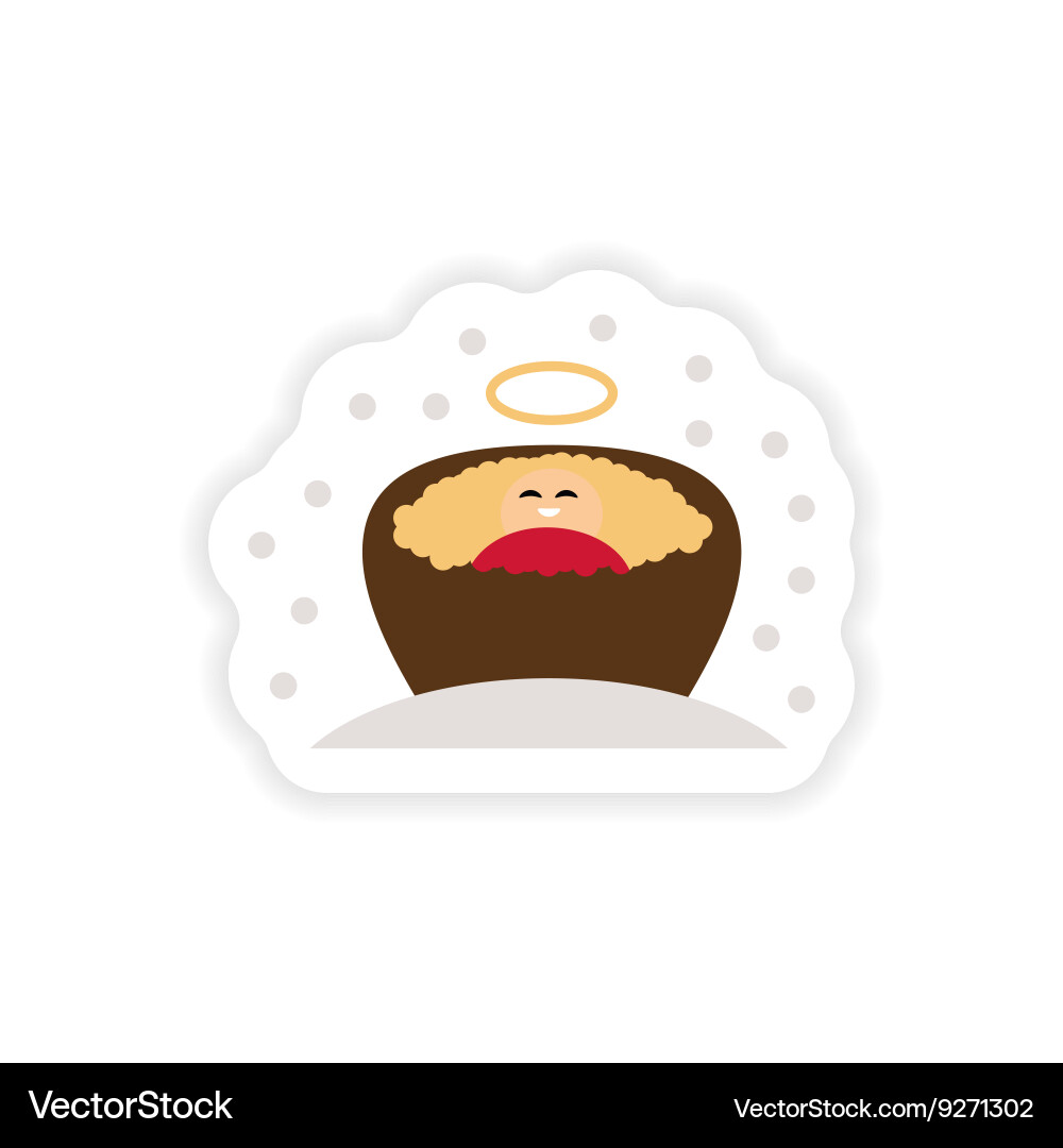 Paper sticker on white background newborn jesus Vector Image