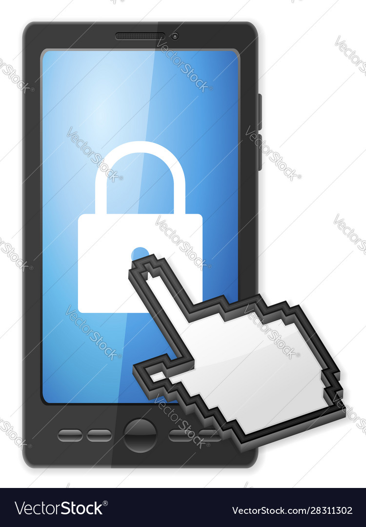 Phone cursor and padlock symbol Royalty Free Vector Image