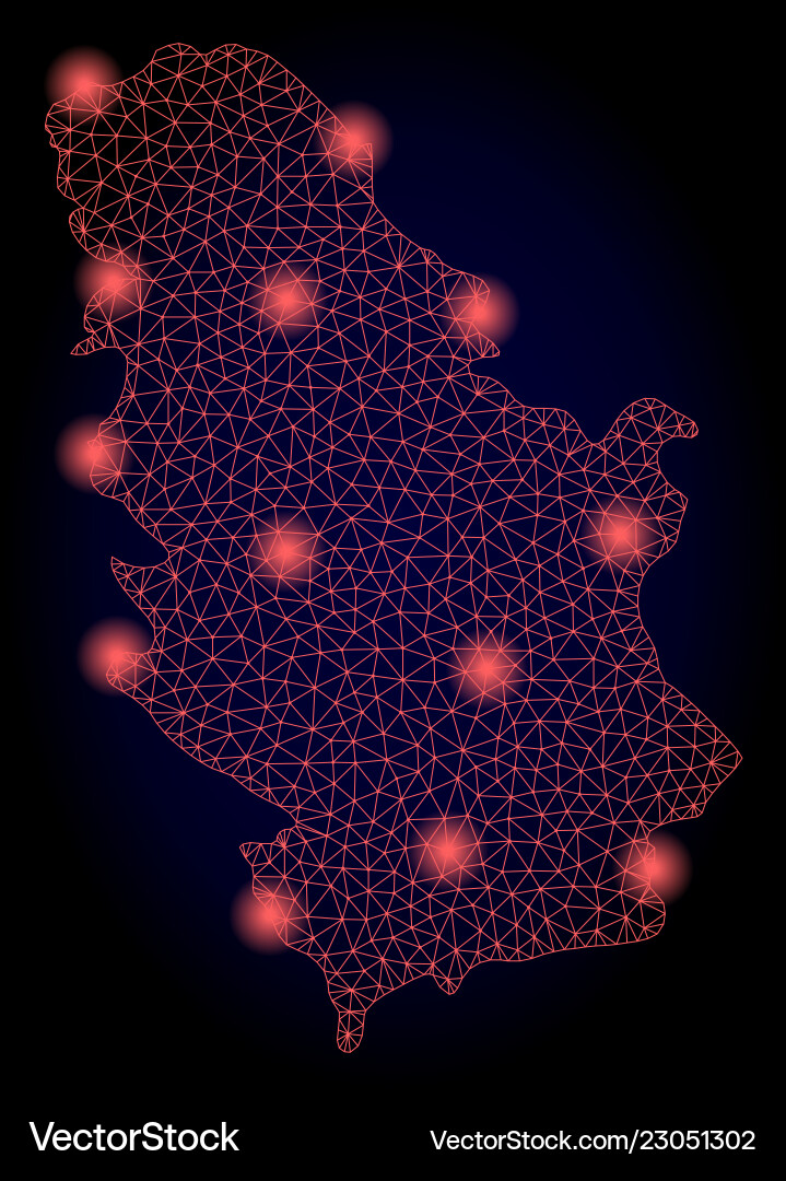 Polygonal network mesh map of serbia with red Vector Image
