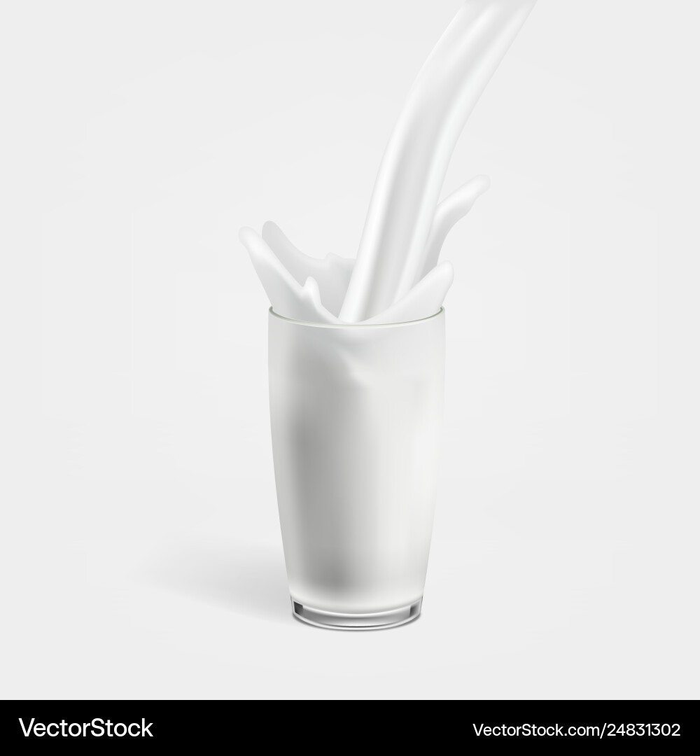 Realistic milk flow in glass and splash Royalty Free Vector
