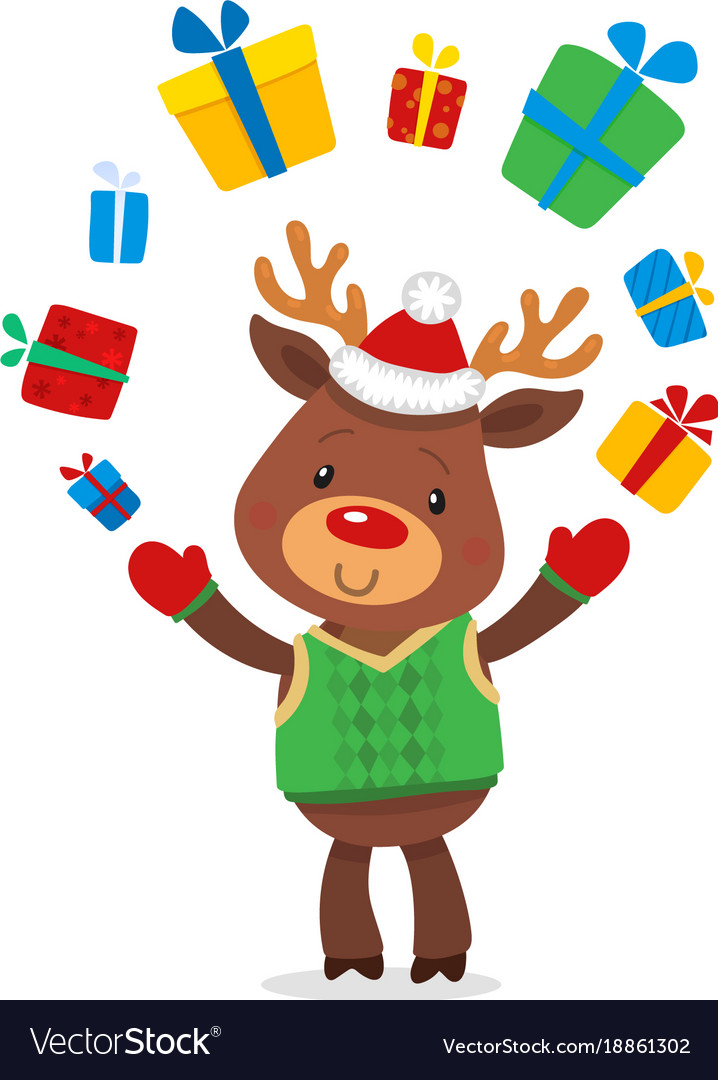 Santas reindeer rudolph and gifts Royalty Free Vector Image