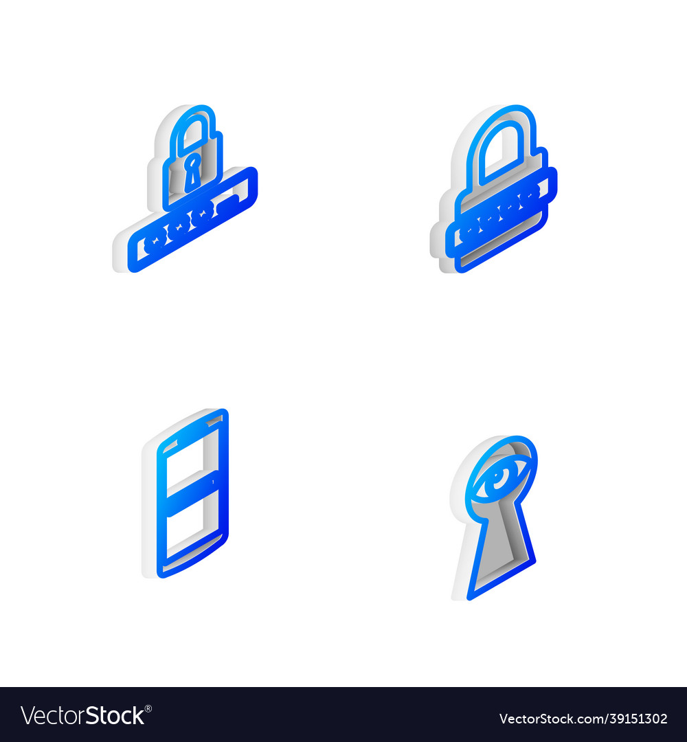 Set Isometric Line Password Protection Mobile Vector Image