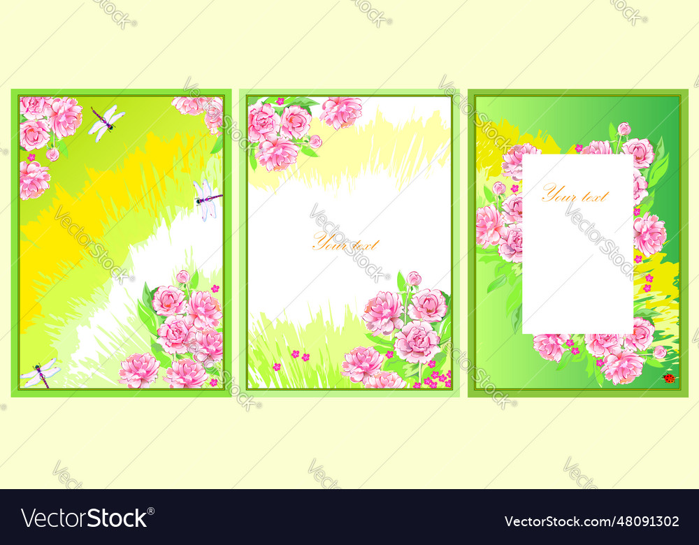Set of greeting cards of meadow with beautiful Vector Image