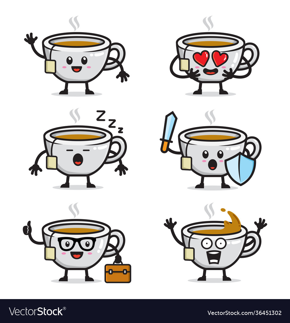 Set tea character design Royalty Free Vector Image